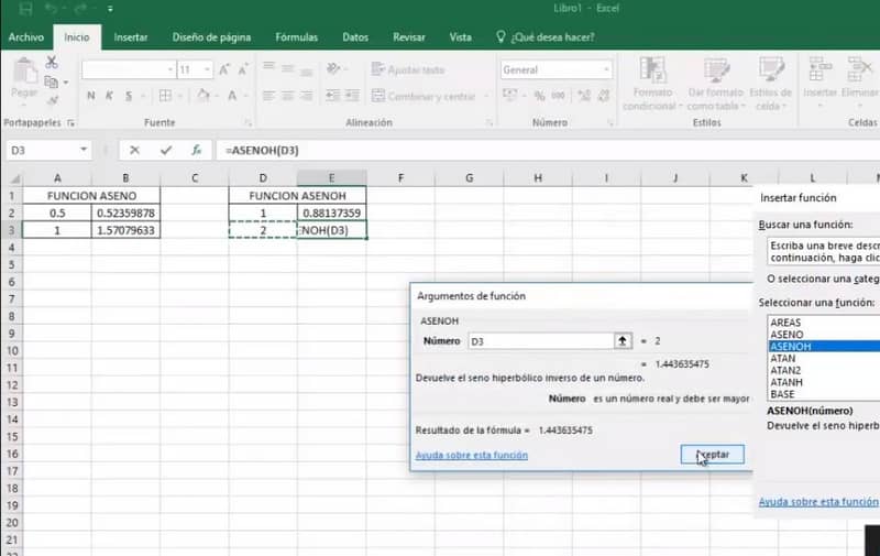 ¿Cómo calcular el arco seno con las funciones ASIN y ASINOH en Excel ...